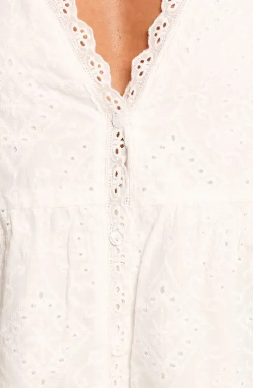 PETAL & PUP Snezana Embroidered Eyelet Button-up Tank - White