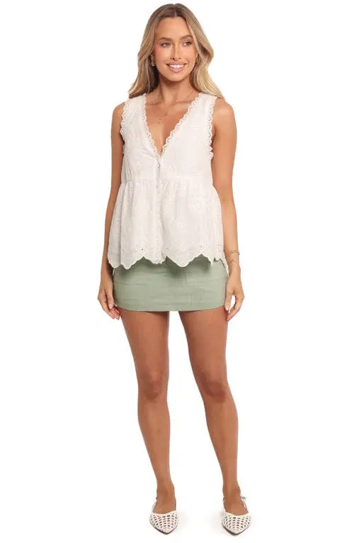 PETAL & PUP Snezana Embroidered Eyelet Button-up Tank - White