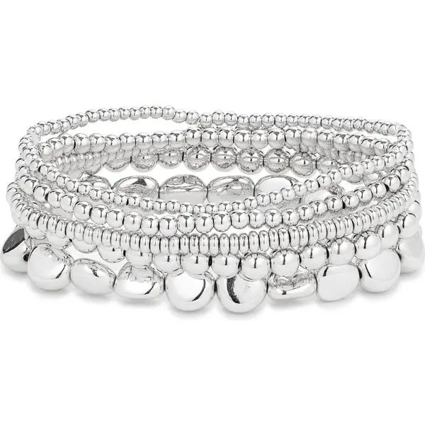 Nordstrom Set Of Beaded Stretch Bracelets - Silver