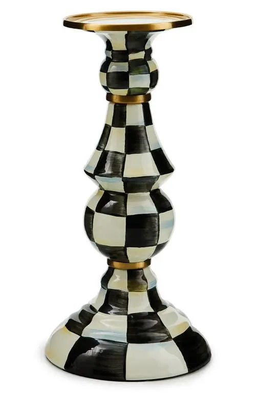 MACKENZIE-CHILDS Courtly Check Large Pillar Candleholder - Black/ White