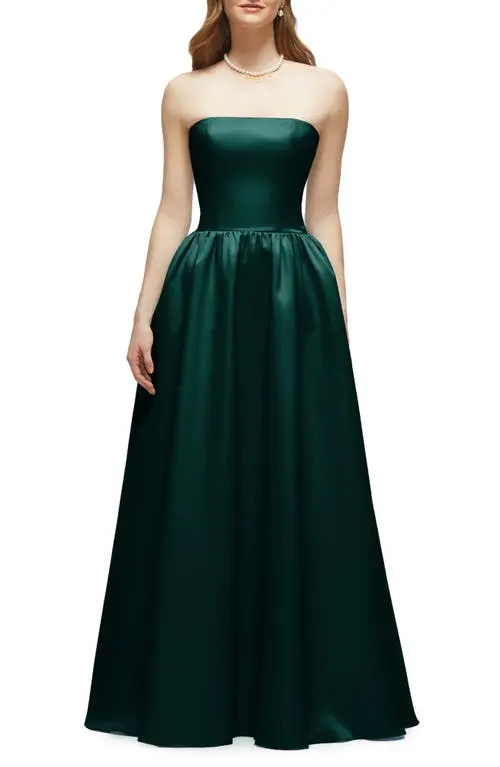 Dessy Collection Strapless Drop Waist Satin Twill Gown - Evergreen