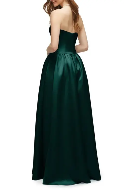 Dessy Collection Strapless Drop Waist Satin Twill Gown - Evergreen