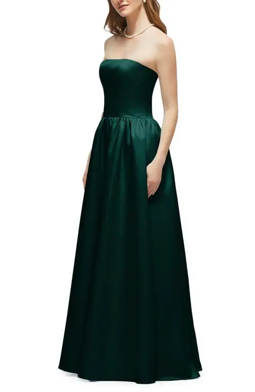 Dessy Collection Strapless Drop Waist Satin Twill Gown - Evergreen