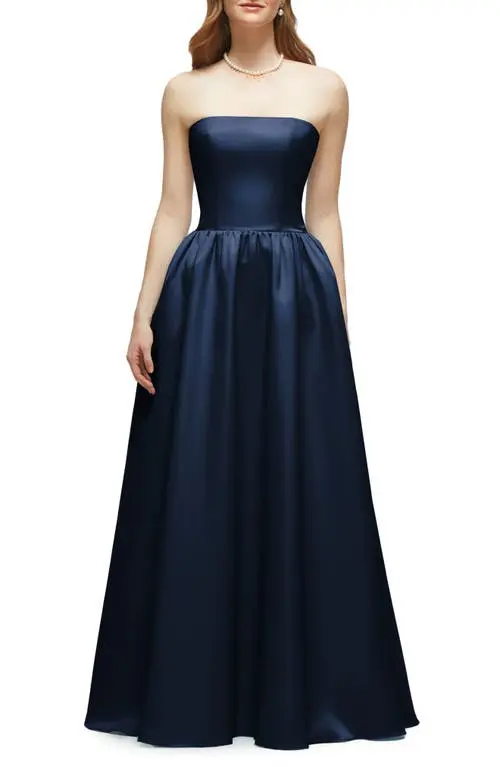 Dessy Collection Strapless Drop Waist Satin Twill Gown
