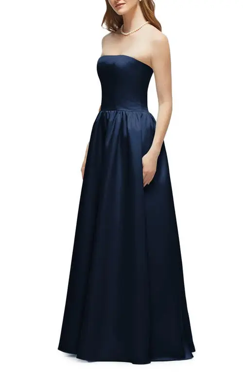 Dessy Collection Strapless Drop Waist Satin Twill Gown