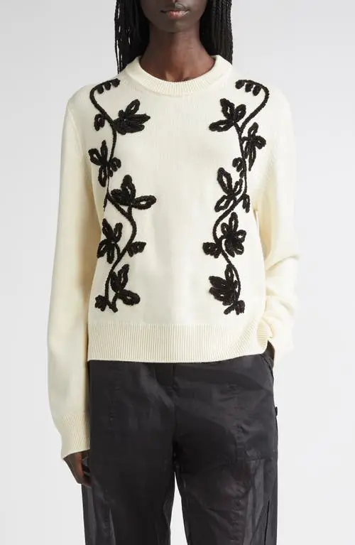 JIL SANDER Floral Embroidered Virgin Wool Blend Sweater - Cloud