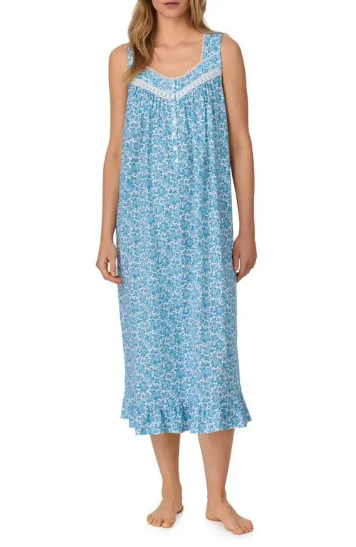 Eileen West Sleeveless Cotton Ballet Nightgown - White/aqua