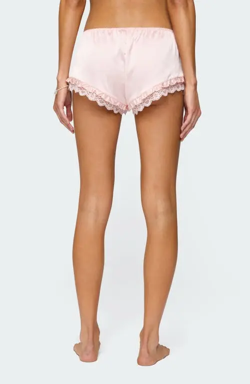 EDIKTED Clair Ruffle & Lace Satin Shorts
