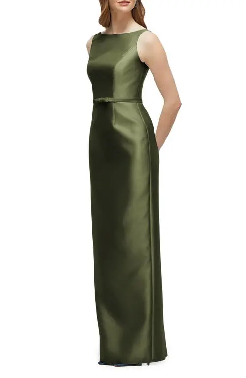 Alfred Sung Sleeveless Satin Twill Column Gown - Olive Green