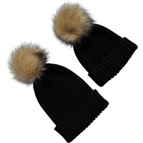 ACCOUCHEE Mom And Me Beanie Set - Black
