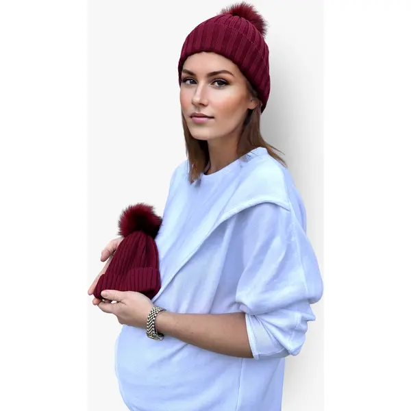 ACCOUCHEE Mom And Me Beanie Set - Burgundy