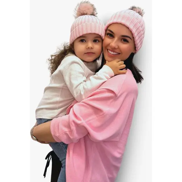 ACCOUCHEE Mom And Me Beanie Set - Light Pink