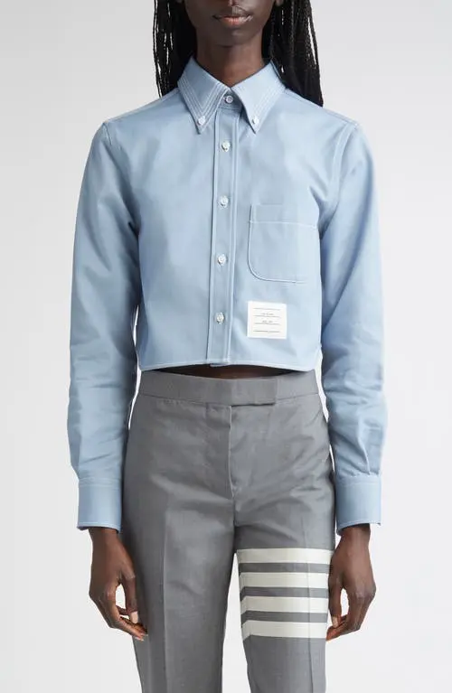 Thom Browne Classic Denim Cropped Button-down Shirt - Light Blue