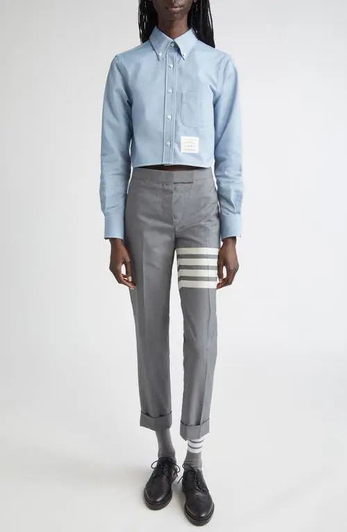 Thom Browne Classic Denim Cropped Button-down Shirt - Light Blue