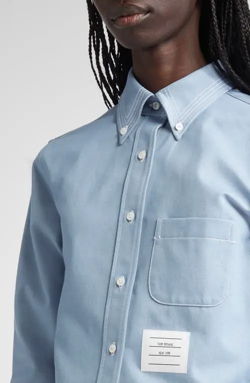 Thom Browne Classic Denim Cropped Button-down Shirt - Light Blue