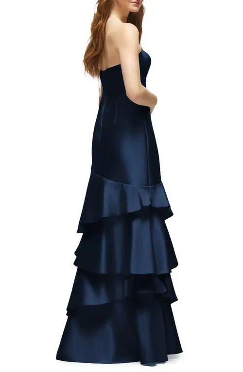 Dessy Collection Strapless Tiered Satin Twill Gown - Midnight