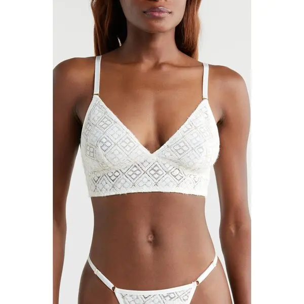 KILO BRAVA Metallic Geometric Lace Longline Bralette - Shell White
