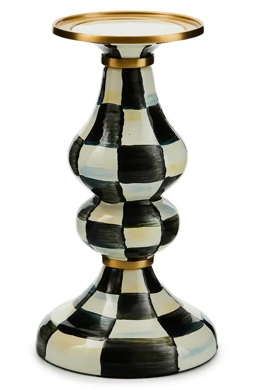 MACKENZIE-CHILDS Courtly Check Medium Pillar Candleholder - Black/ White