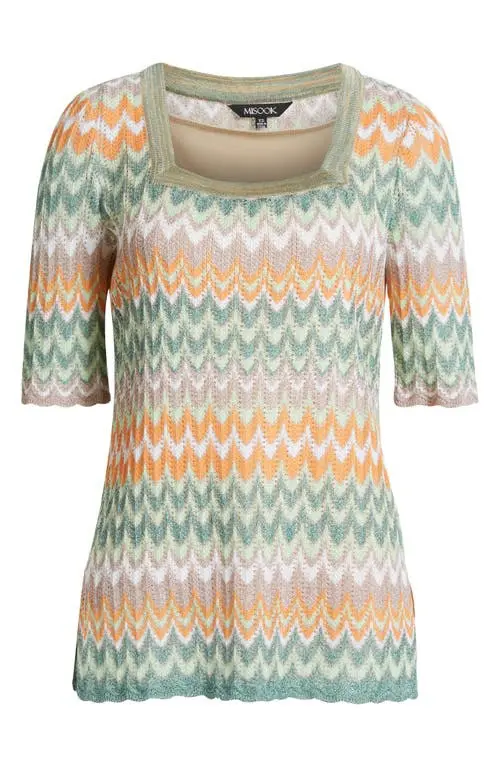 Misook Pointelle Zigzag Knit Tunic - Green/mult