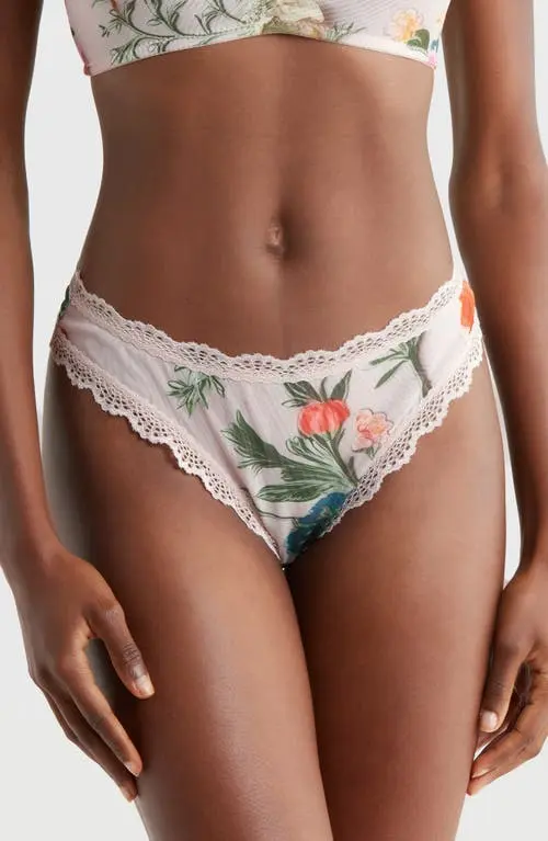 KILO BRAVA Lace Trim High Leg Thong - 3d Floral
