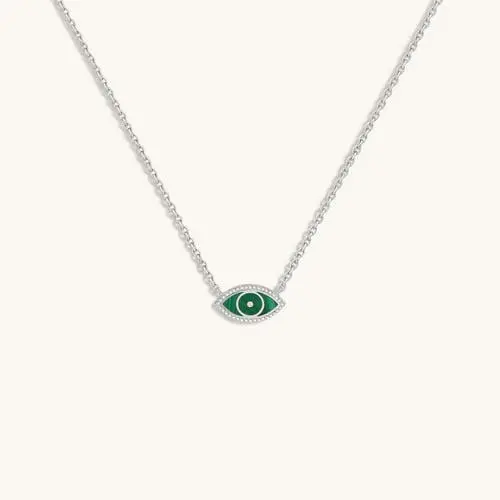 KARMA AND LUCK Enduring Peace Evil Eye Malachite Silver Necklace - Silver/green