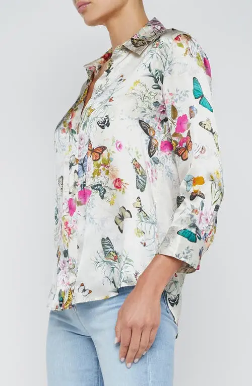 L'Agence Dani Butterfly Print Silk Shirt - White Multi Charonda Butterfly