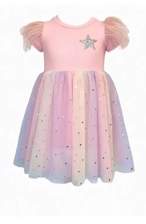 LOLA + THE BOYS Feather Tutu Dress With Star Embellishment - Pink