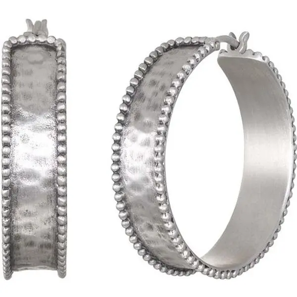 SATYA JEWELRY Beaded Hoop Earrings - Silver
