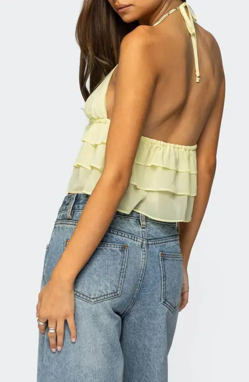 EDIKTED Split Front Ruffle Top - Yellow