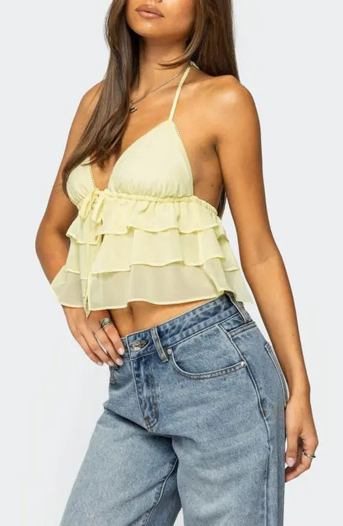 EDIKTED Split Front Ruffle Top - Yellow