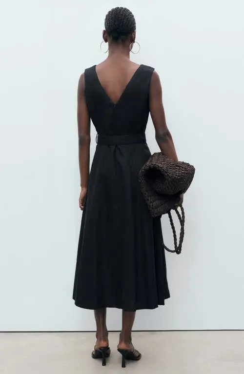 Mango Belted Linen Dress In Black - 60% Off | Editorialist