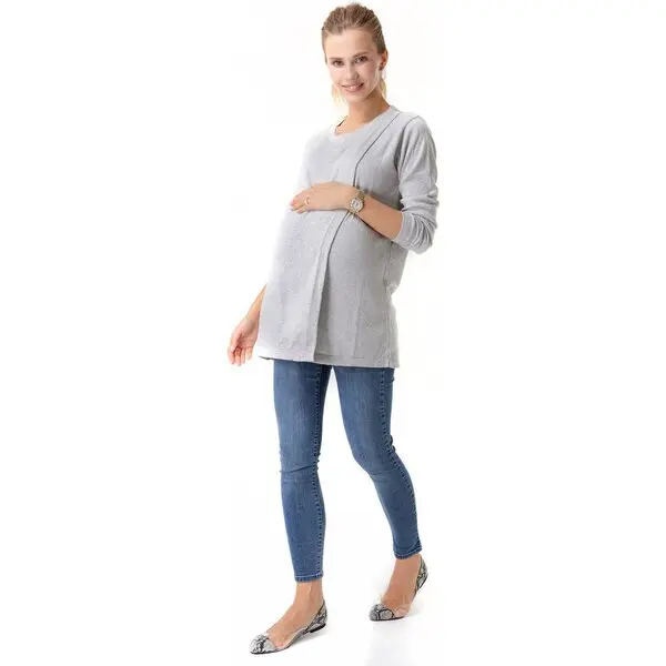 ACCOUCHEE Long Sleeve Maternity/nursing Knit Top - Grey