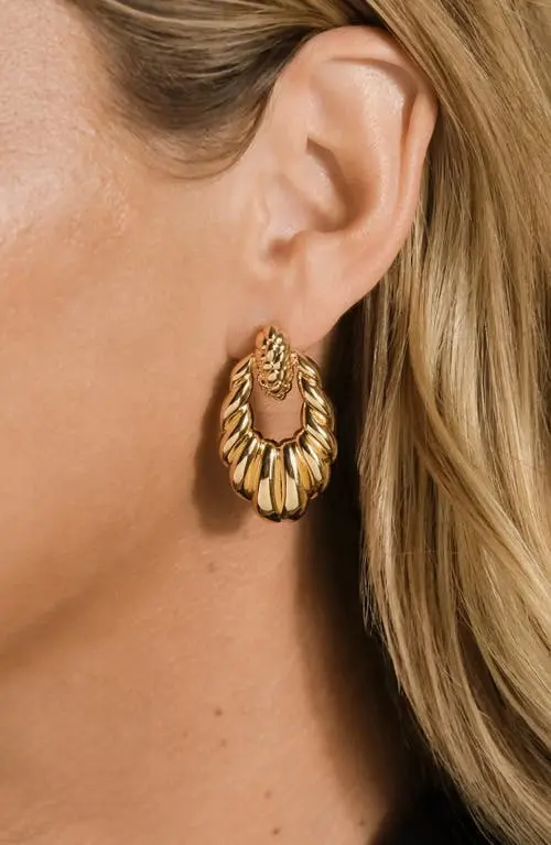 Sterling Forever Enid Textured Doorknocker Drop Earrings - Gold