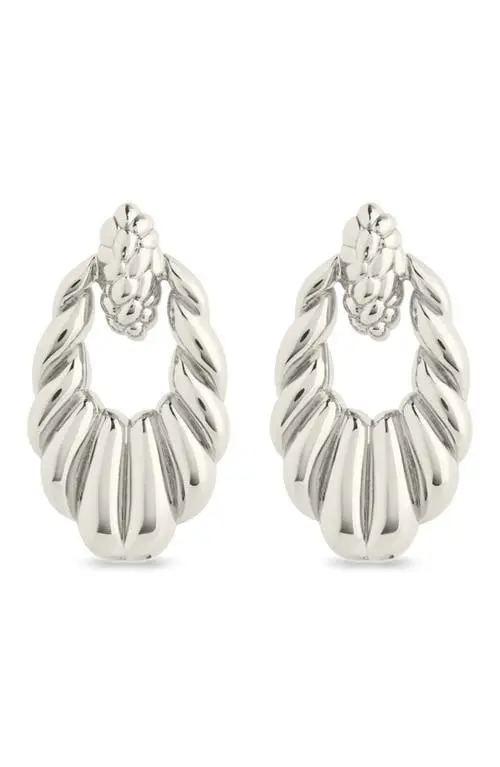 Sterling Forever Enid Textured Doorknocker Drop Earrings - Silver
