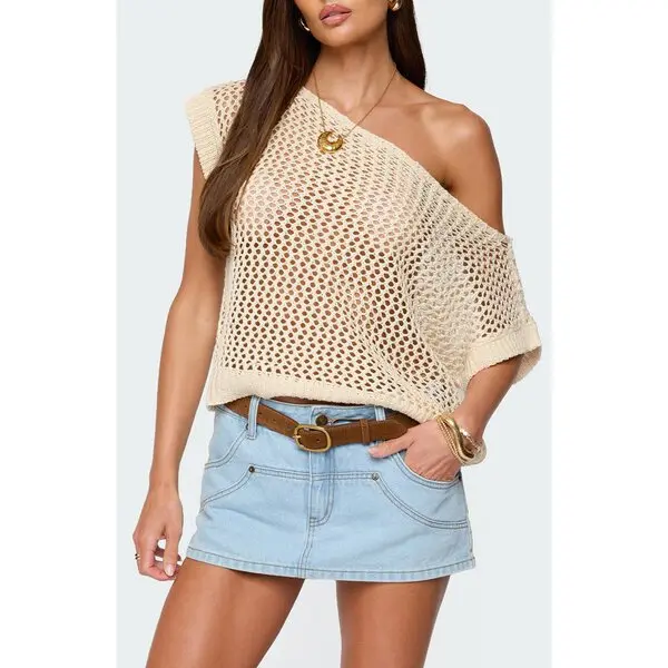 EDIKTED Open Stitch One-shoulder Sweater
