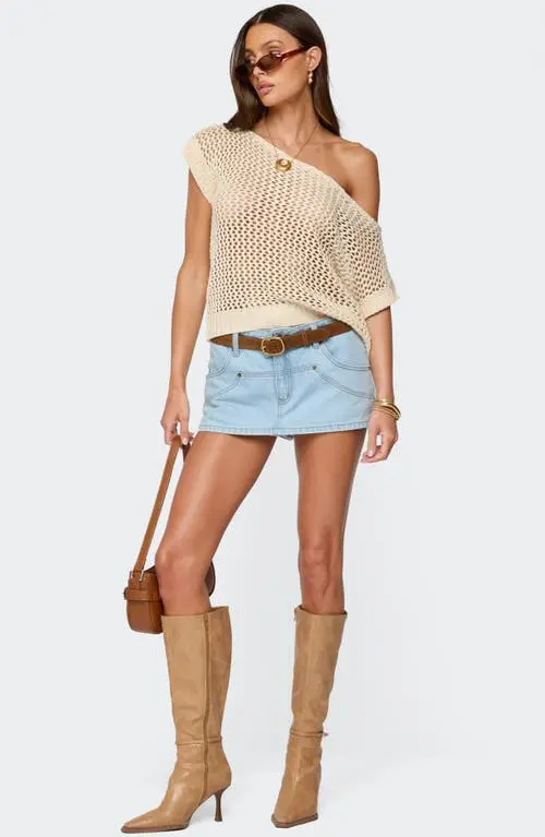 EDIKTED Open Stitch One-shoulder Sweater