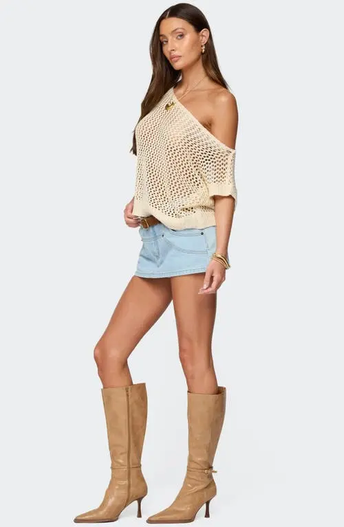 EDIKTED Open Stitch One-shoulder Sweater