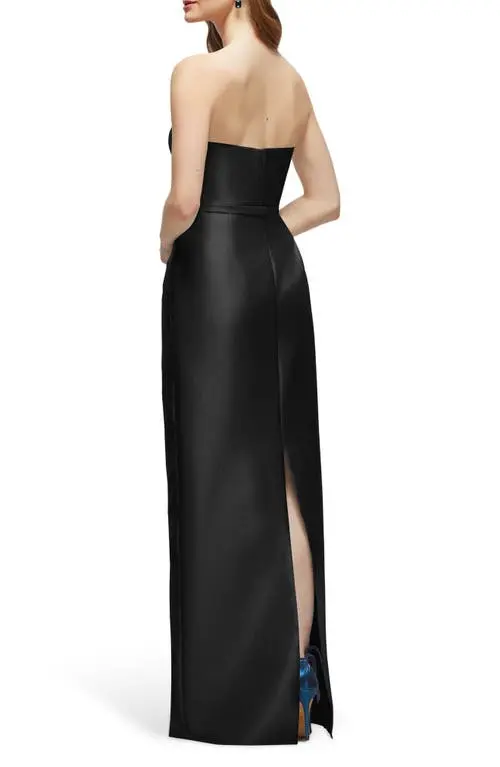 Alfred Sung Strapless Bow Belt Satin Twill Column Gown Black