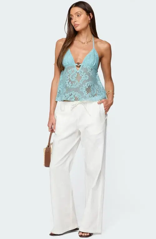 EDIKTED Open Knit Halter Top - Turquoise