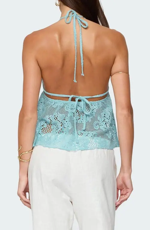 EDIKTED Open Knit Halter Top - Turquoise