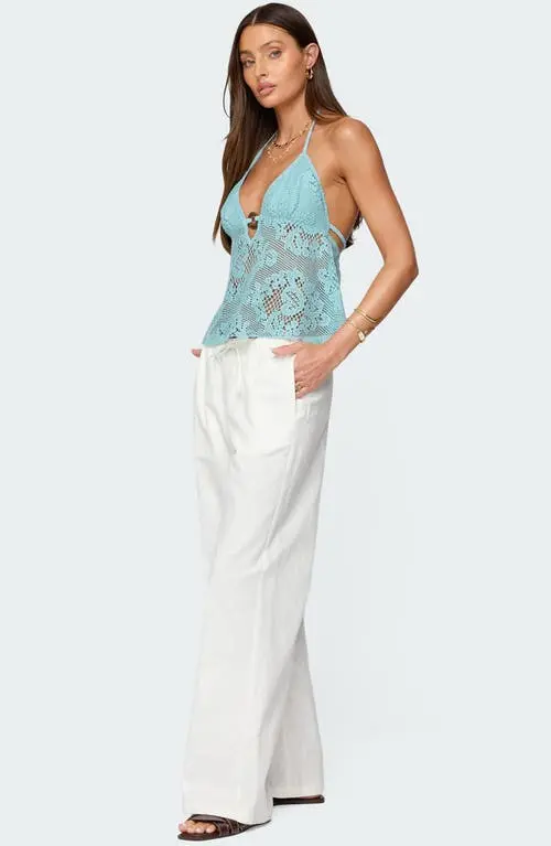 EDIKTED Open Knit Halter Top - Turquoise