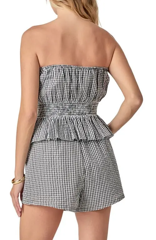 English Factory Gingham Strapless Peplum Top