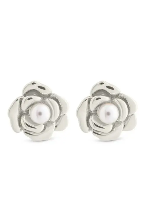 Sterling Forever Faux Pearl Flower Stud Earrings - Silver