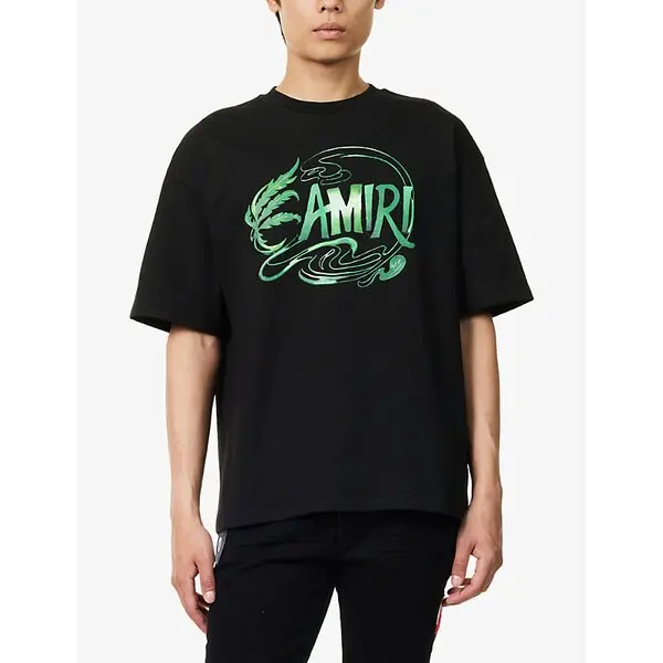 Amiri Leaf-print Crewneck Cotton-jersey T-shirt