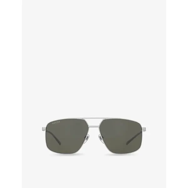 Gucci Gg1676s Pilot-frame Metal Sunglasses - Silver