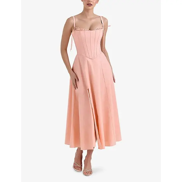 House of CB Clarabelle Detachable Corset Cotton Midi Dress - Peach