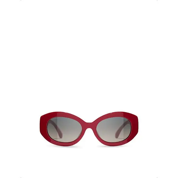 Chanel Oval-frame Acetate Sunglasses - Red