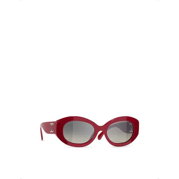 Chanel Oval-frame Acetate Sunglasses - Red