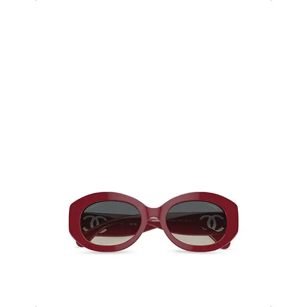 Chanel Oval-frame Acetate Sunglasses - Red