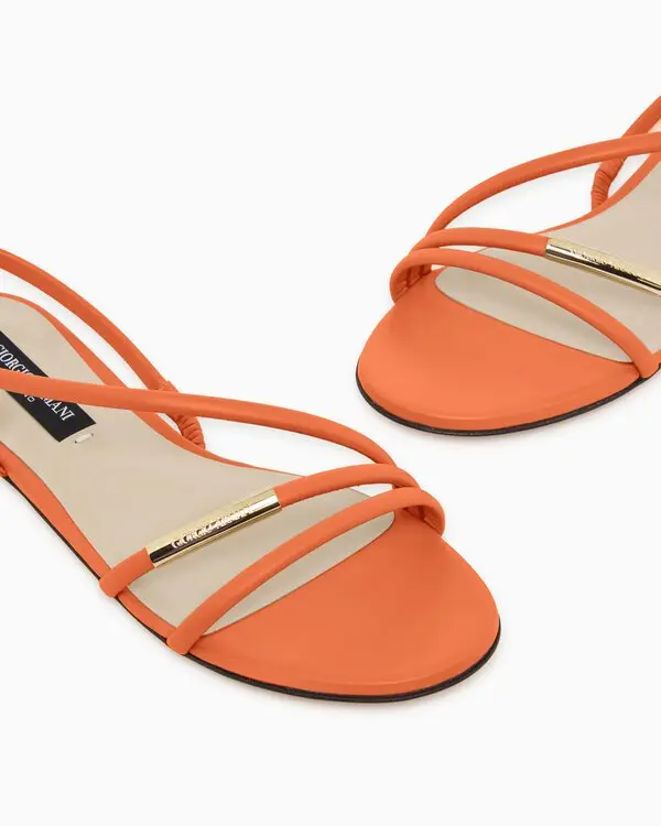 Giorgio Armani Flat Leather Sandals - Orange